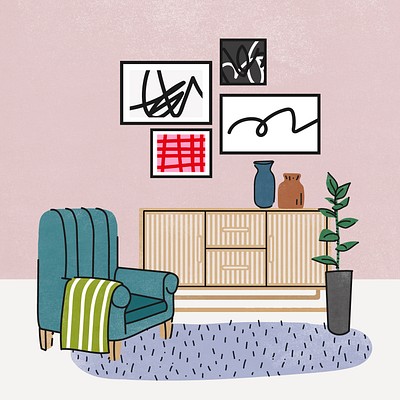 Feminine living room illustration, with furniture | Premium Vector ...