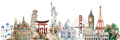 Collection of architectural landmarks painted | Premium PSD ...