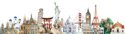 Collection of architectural landmarks painted | Premium PSD ...