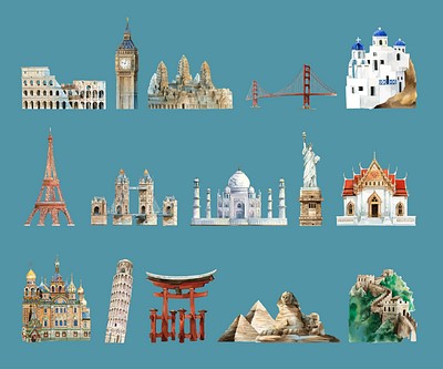 Collection architectural landmarks painted watercolor | Premium Vector ...