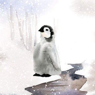 Young emperor penguin snow watercolor | Premium Vector Illustration ...