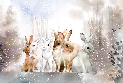 Wild rabbits winter snow painted | Premium Vector Illustration - rawpixel