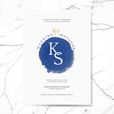Blue wedding invitation card vector | Premium Vector - rawpixel