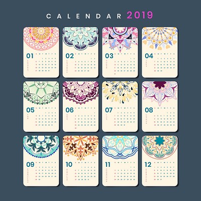 Mandala calendar 2019 vector posters | Free Vector - rawpixel