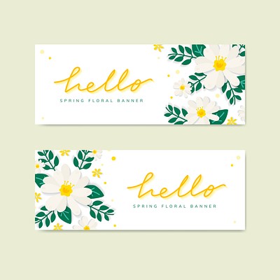 Hello spring floral banner vector | Premium Vector - rawpixel