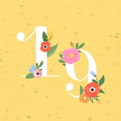 Watercolor floral number 19 vector | Premium Vector - rawpixel