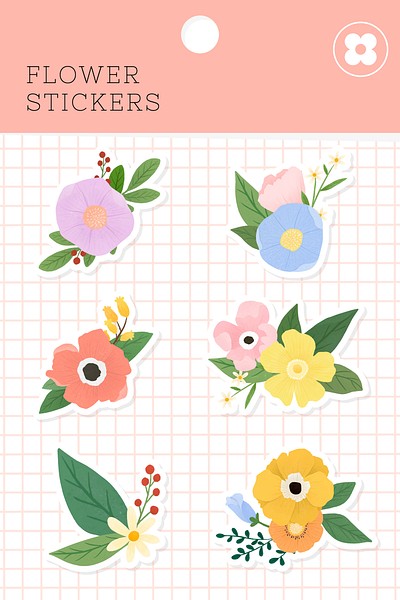 Flower stickers package vector | Premium Vector - rawpixel