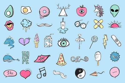 Set cute and cool icons | Premium Vector - rawpixel
