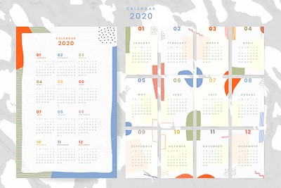 Colorful calendar 2020 vector set | Premium Vector - rawpixel