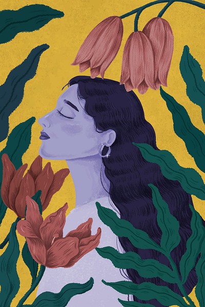 Beautiful purple woman surrounded nature | Premium Vector Illustration ...