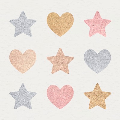 Glitter heart star sticker set | Premium Vector - rawpixel