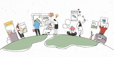 Colorful hand drawn teamwork psd | Premium PSD - rawpixel