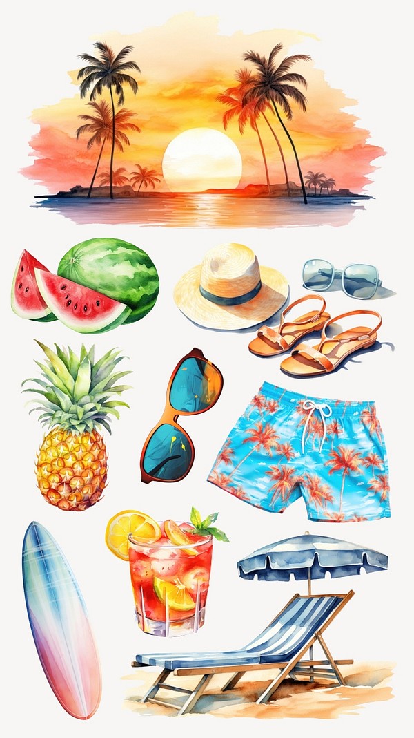 Watercolor summer isolated element set | Premium Editable Design - rawpixel