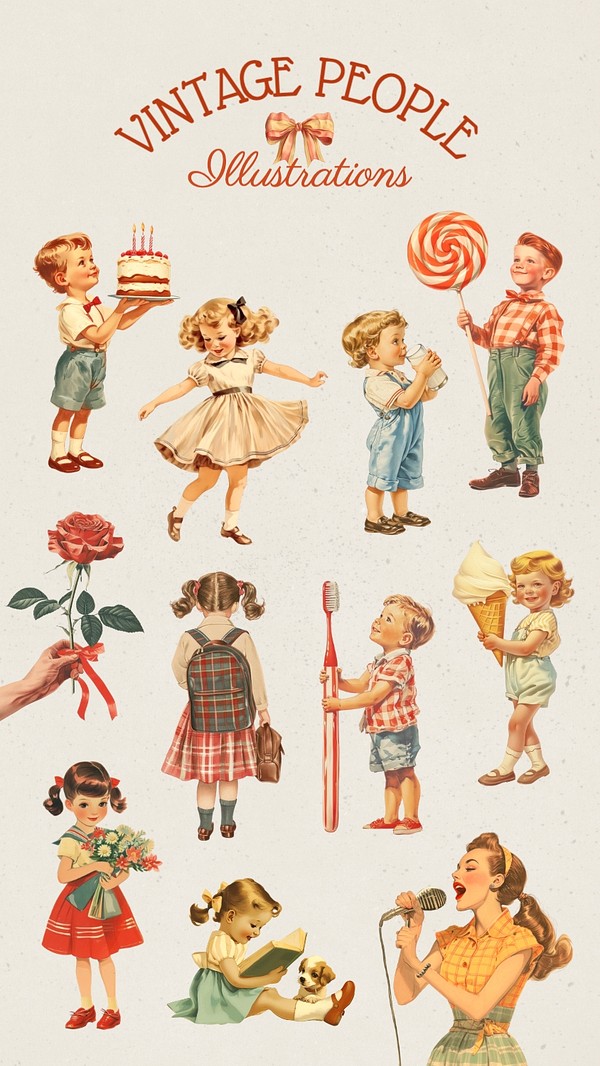 Vintage people character illustrations Pinterest | Premium Editable ...