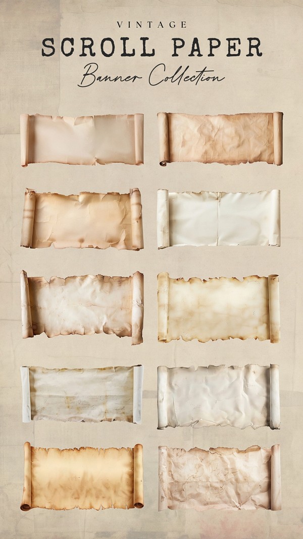 Vintage scroll paper set, editable | Premium Editable Design - rawpixel