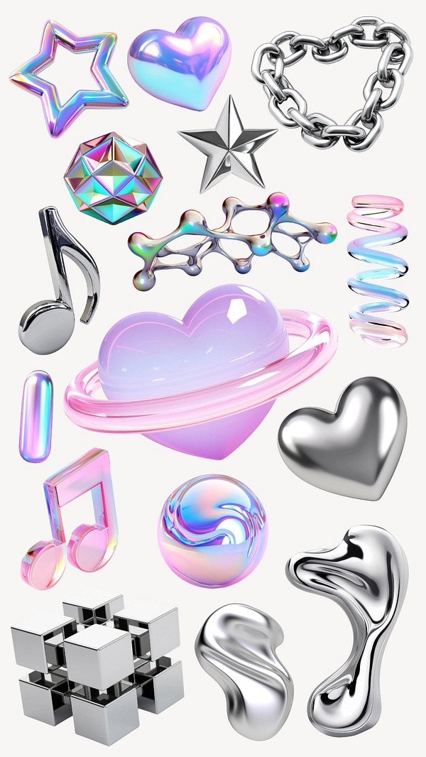 3d hologram and chrome element | Premium Editable Design - rawpixel