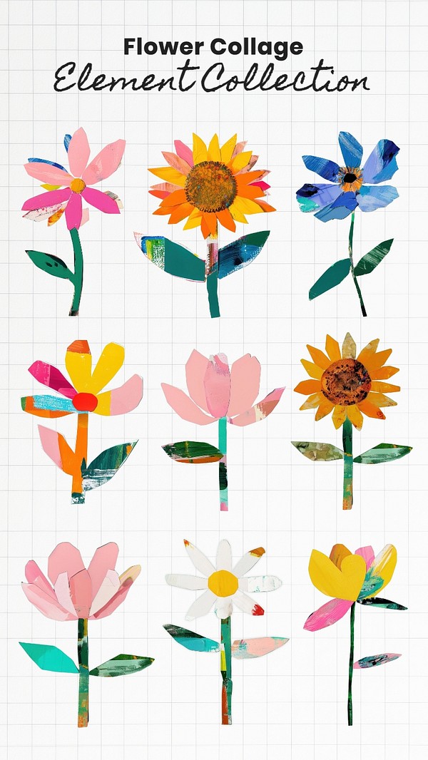 Colorful cute flower collage element | Premium Editable Design - rawpixel