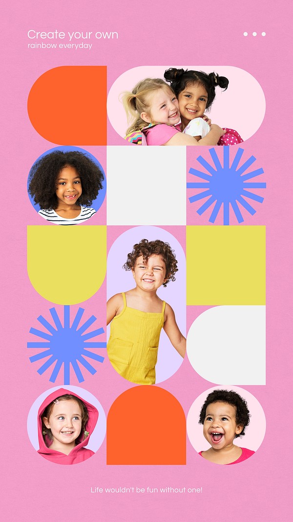 Pink geometric kids photo collage | Premium PSD Mockup - rawpixel