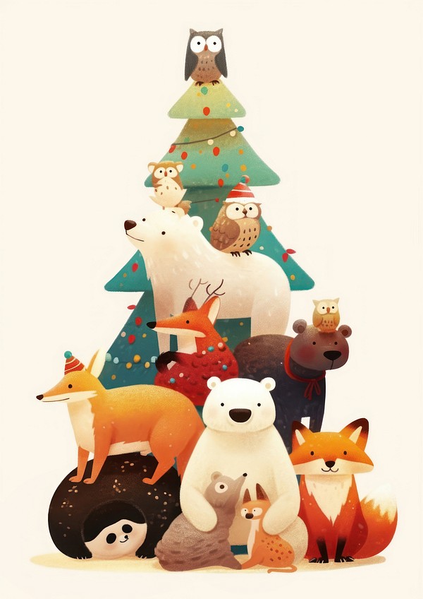 Cute animals christmas illustration winter. | Premium Photo ...