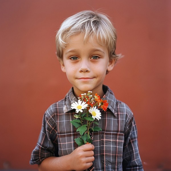 little boy holding flowers portrait | Premium Photo - rawpixel