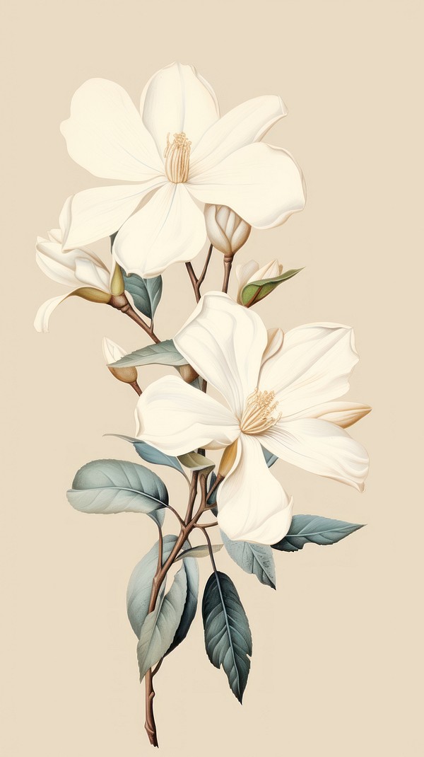 White flower sketch blossom drawing. | Free Photo Illustration - rawpixel