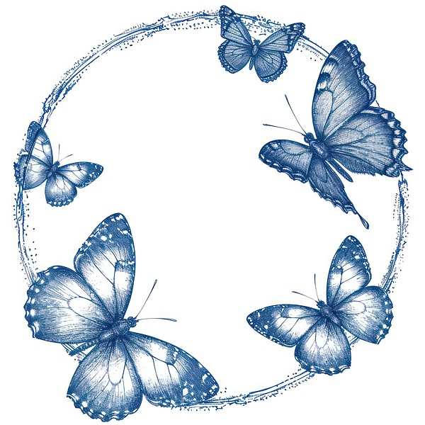 Circle frame butterfly sketch drawing | Premium Photo Illustration ...