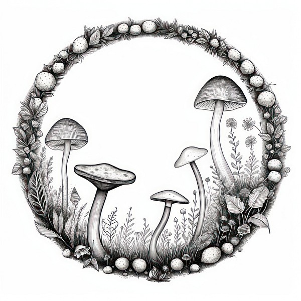 Circle frame mushroom drawing sketch | Free Photo Illustration - rawpixel