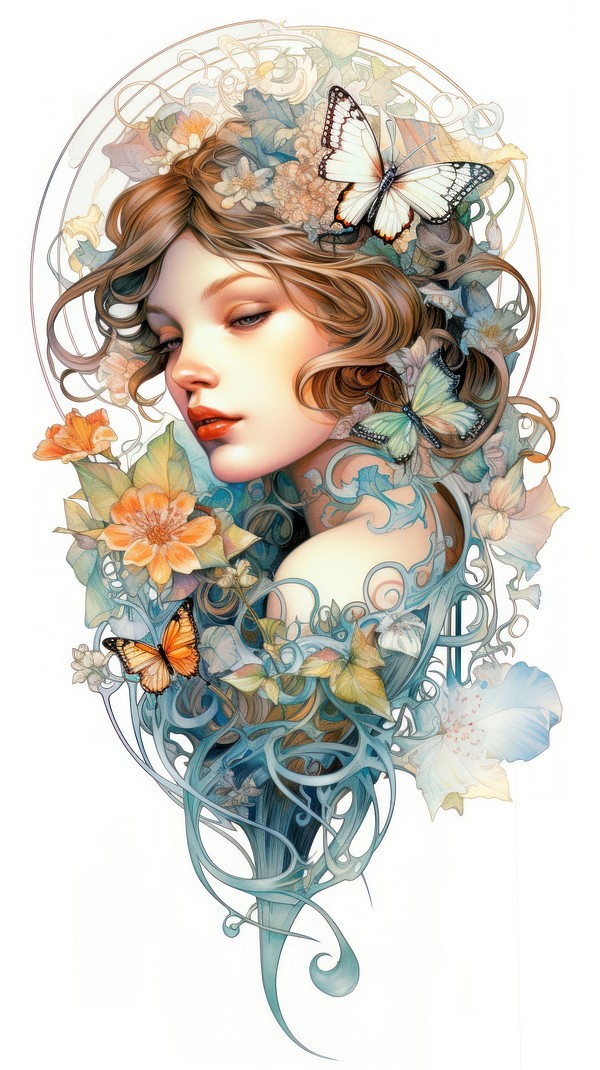 An art nouveau drawing butterfly | Free Photo Illustration - rawpixel