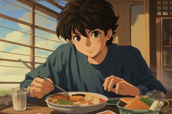 Japanese anime boy eating plate | Free Photo Illustration - rawpixel