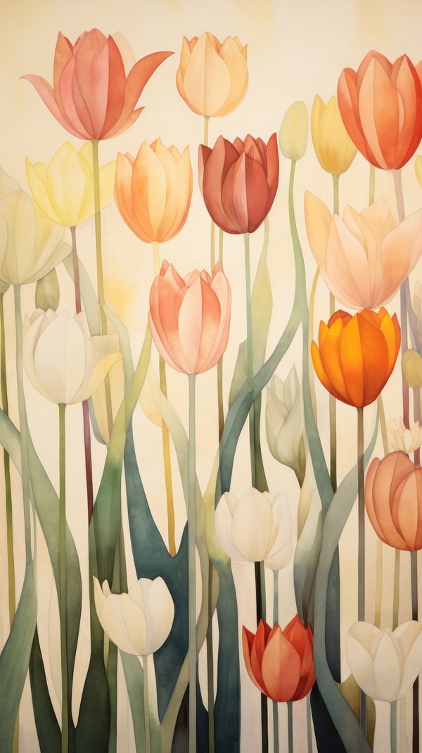 Tulip garden art painting flower. | Free Photo Illustration - rawpixel