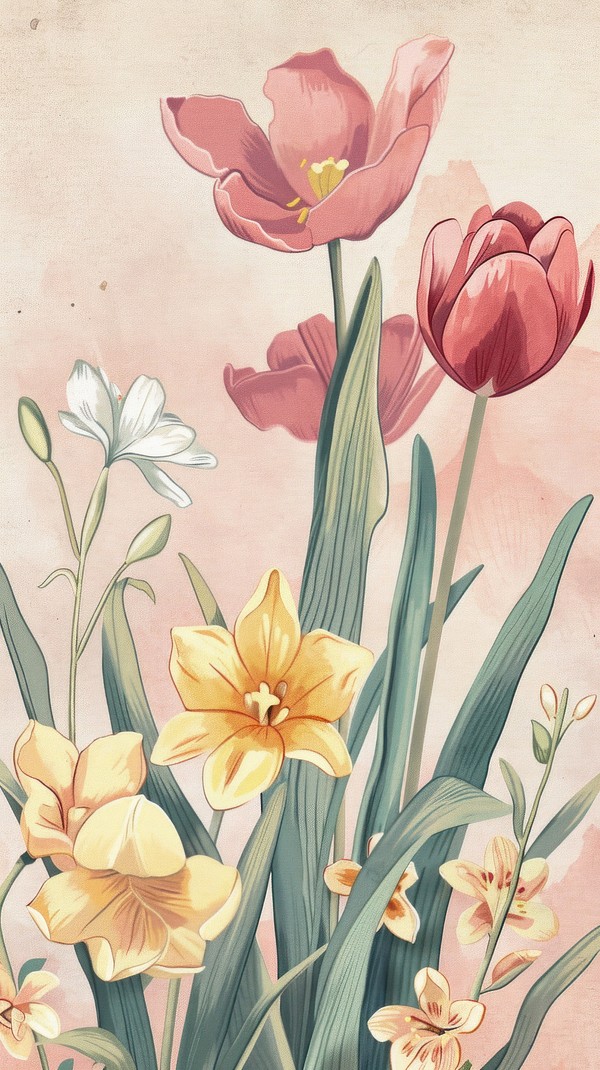 Cute spring postcard illustrated painting | Premium Photo Illustration ...