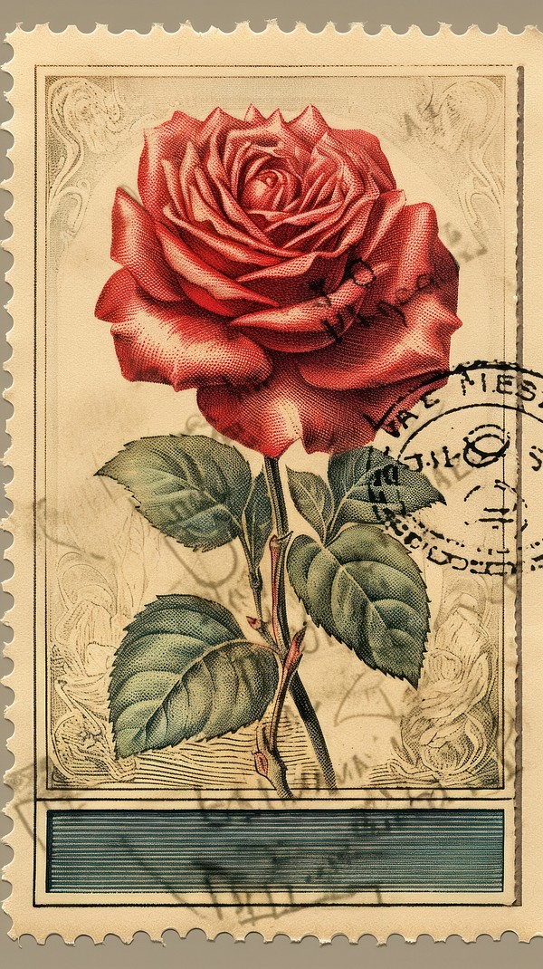 Vintage stamps rose blossom flower. | Free Photo Illustration - rawpixel