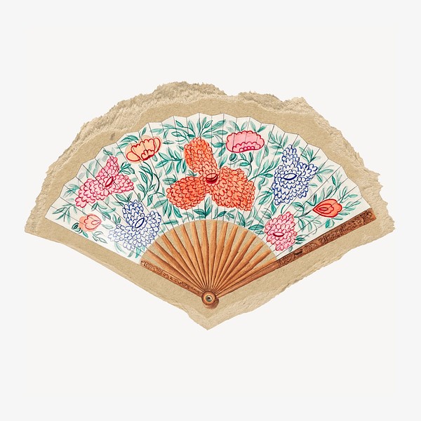 Antique fan sticker, ripped paper | Free PSD Illustration - rawpixel