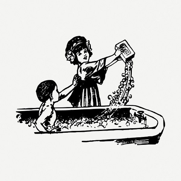 Bathing kids drawing, vintage illustration | Free PSD - rawpixel