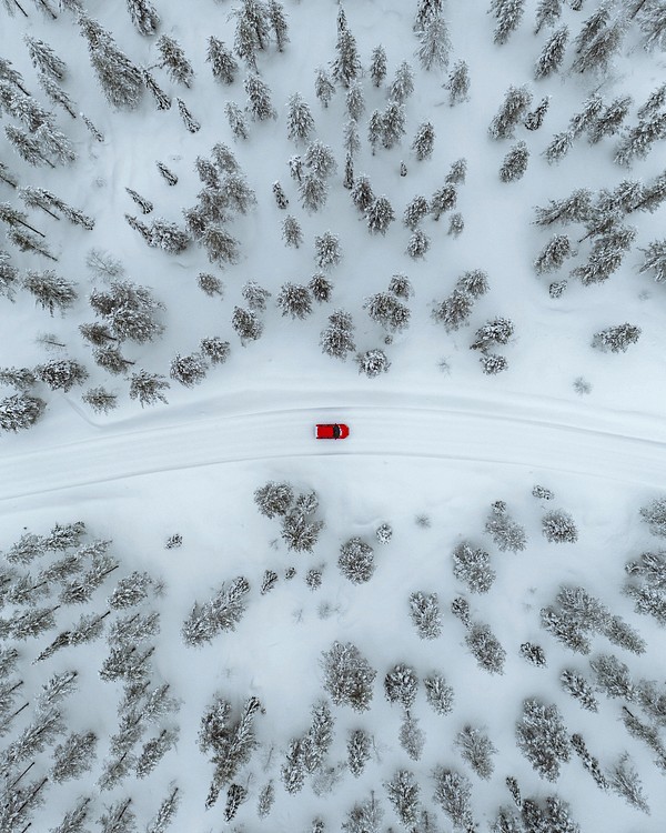 Drone view red car driving | Premium Photo - rawpixel