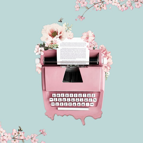 Pink typewriter decorated flowers green | Premium Photo - rawpixel