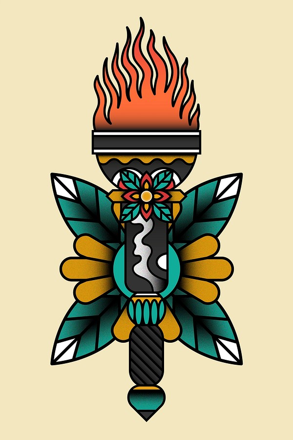 Traditional torch sticker isolated beige | Premium Vector Illustration ...