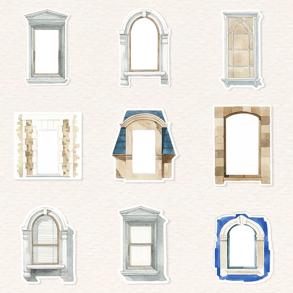 Old European window architecture watercolor | Free Photo - rawpixel