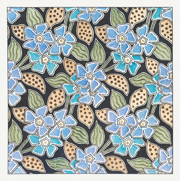 Art nouveau periwinkle flower pattern | Premium Photo - rawpixel