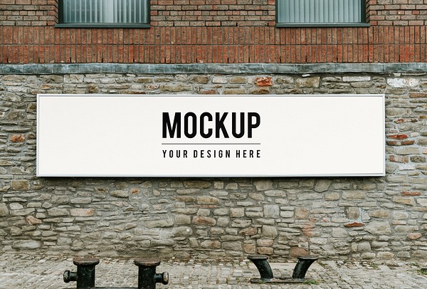 Rectangular public signage mockup brick | Premium PSD Mockup - rawpixel