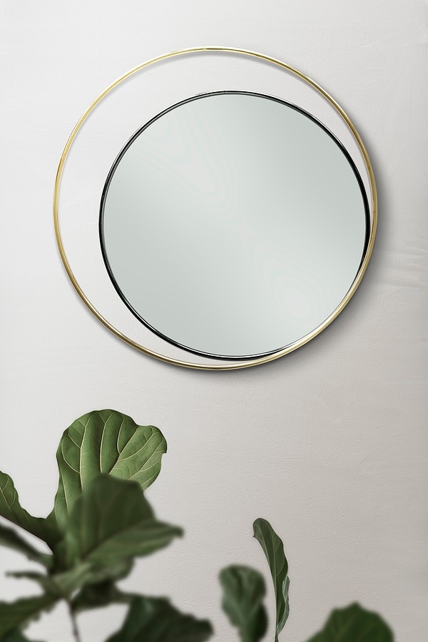 Double mirror beige wall fiddle-leaf | Premium PSD - rawpixel