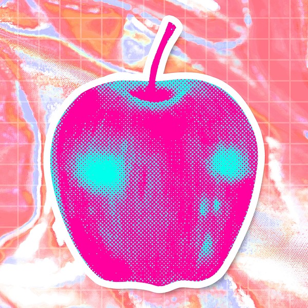 Funky neon halftone apple sticker | Premium PSD - rawpixel