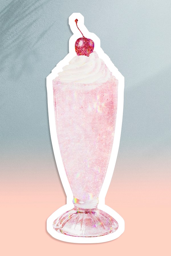 Pink holographic milkshake sticker with a white | Premium PSD - rawpixel