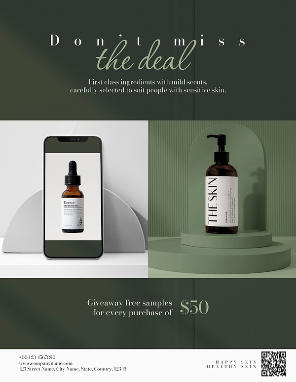 Aesthetic skincare flyer editable template, | Premium Vector Template ...