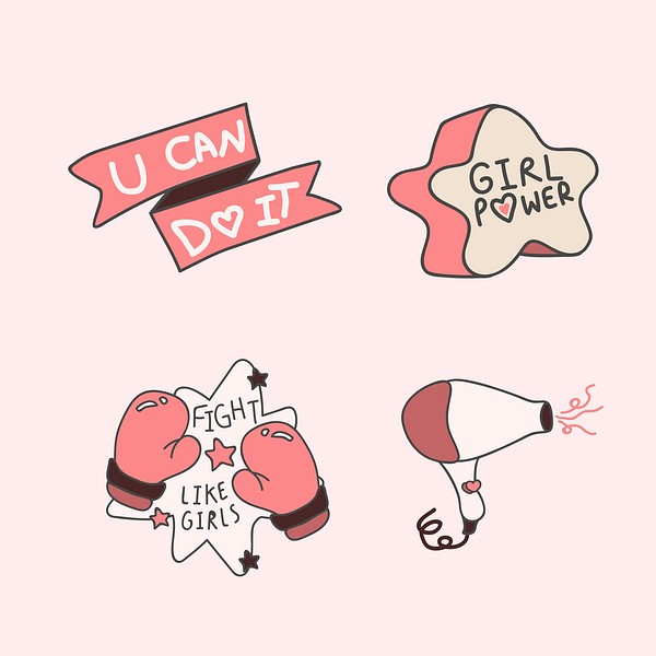 Pink girl power collection vectors | Free Vector - rawpixel