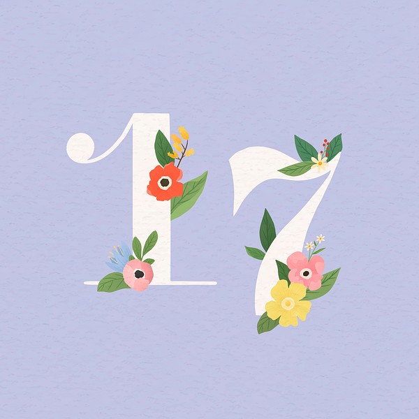 Watercolor floral number 17 vector | Premium Vector - rawpixel