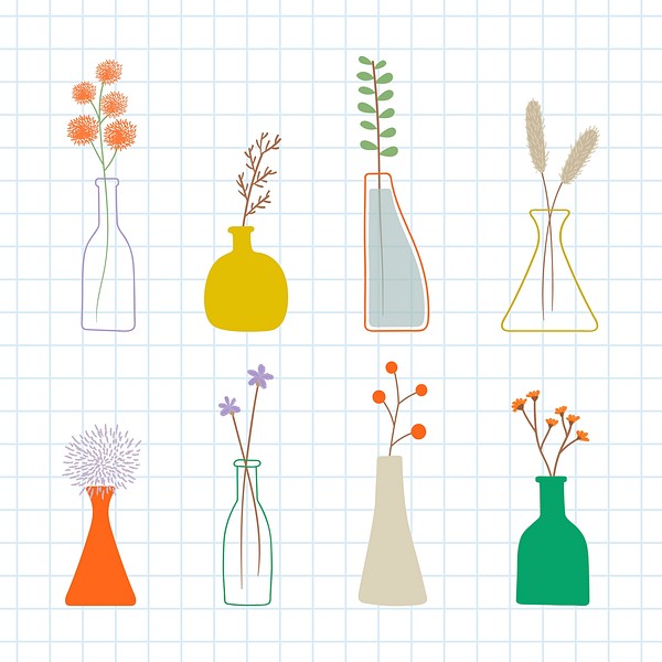 Colorful doodle flowers vases pattern | Premium PSD - rawpixel