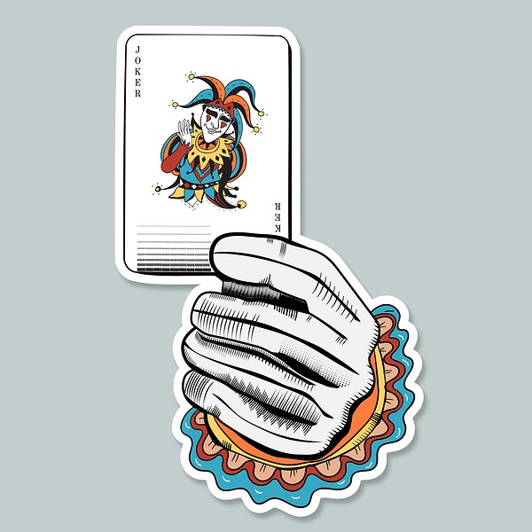 Psd sticker hand joker card | Premium PSD Illustration - rawpixel