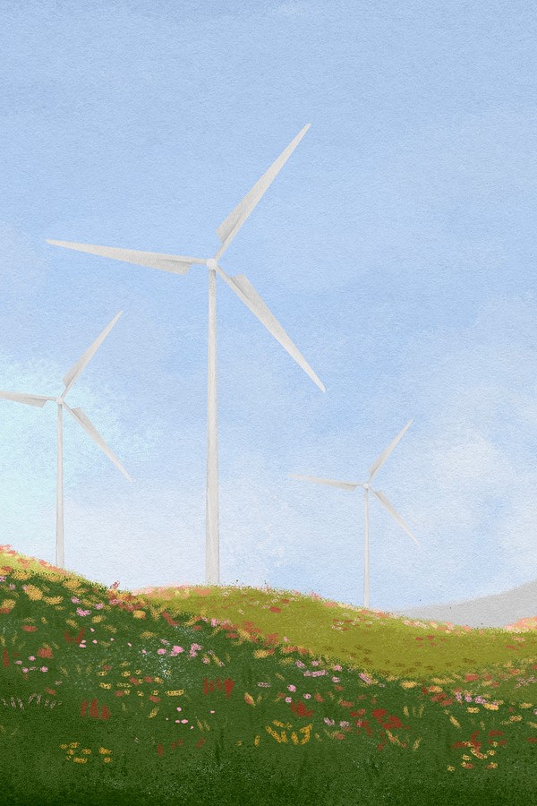 Wind farm landscape background, watercolor | Premium Photo - rawpixel