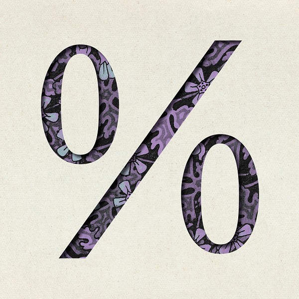 Vintage floral purple Percent sign | Premium PSD - rawpixel